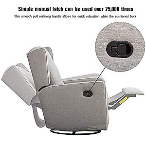 CANMOV Swivel Rocker Recliner Chair, Rocking Chair Nursery Glider Recliner, Manual Glider Chair for Nursery (Gray)