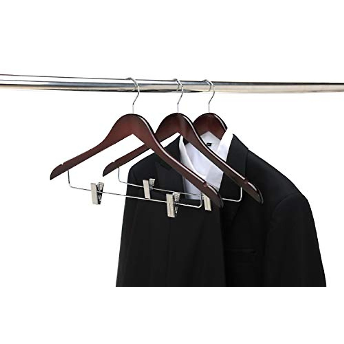Quality Wooden Skirt Hangers with Clips Smooth Solid Wood Pants Hangers with Durable Adjustable Metal Clips, Swivel Hook, Coat, Jacket, Blouse Suit Hangers (Mahogany, 10)