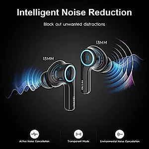 Tecno True Wireless Bluetooth Earbuds Noise Cancelling, ANC Bluetooth Headphone with Microphone and Breathing Light, USB-C Waterproof Earphones with Touch Control for Android iOS, H3 Black