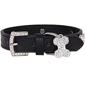 Dog Bell Collar Soft Pet Bone Rhinestone Dog Collar Diamond Buckle Pet Leash Cute Cat Collars Breakaway with Bell