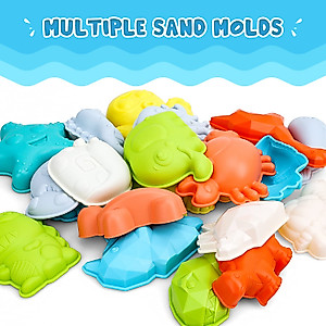 TOY Life 30 Pcs Beach Sand Box Toys for Kids Toddlers 3 6 8 12, Sand Castle Kit Toys for Beach, Sandbox Toys, Sand Castle Molds, Travel Beach Toy Set, Sand Bucket and 2 Shovel for Kids with Mesh Bag