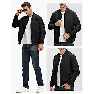 Rdruko Men's Windbreaker Lightweight Bomber Jacket Causal Fashion Light Jacket(Black, US L)