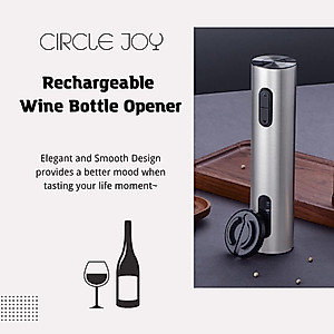 CIRCLE JOY Electric Wine Opener, USB Rechargeable Wine Bottle Opener, Automatic Corkscrew Set, Electronic Wine Opener, Sliver