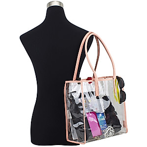 Eastsport Clear Handbag Bundle Set, Heavy Duty PVC Transparent See Through Daypack Tote Bag for College Workplace, Blush