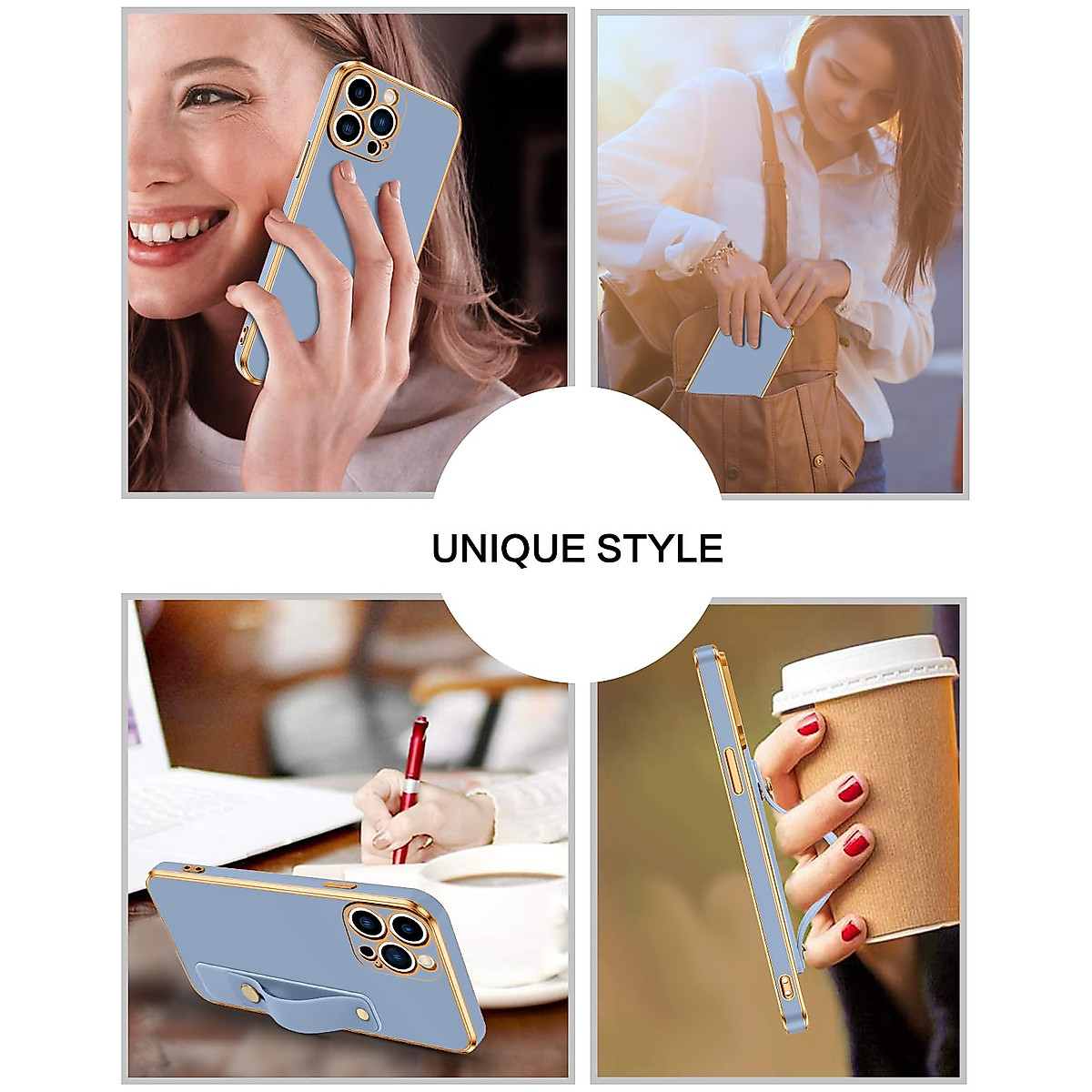 VENINGO iPhone 13 Pro Case, Slim Fit Soft TPU with Adjustable Wristband Kickstand, Scratch Resistant Shockproof Protective Cover for iPhone 13, Lavender Grey