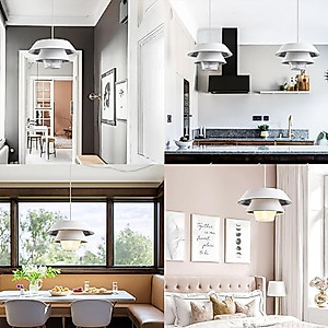 GO&SO 3-Tier Plug in Pendant Light Hanging Light with Plug in Cord Fabric Lampshade Plug in Ceiling Light Fixture for Bedroom Living Room White Silver