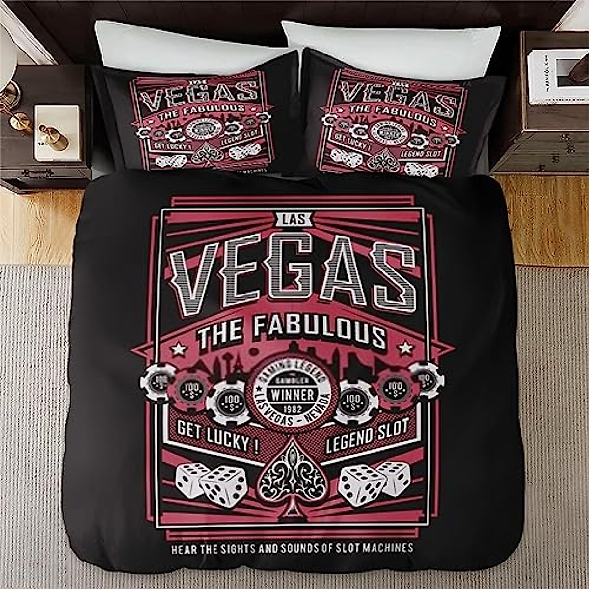 Duvet Cover Twin Size, Gaming Vintage Game City Bedding Set with Zipper Closure for Kids and Adults, Money Red America Comforter Cover with Pillow Sham for Bedroom Bed Decor