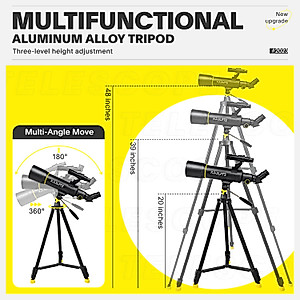 Telescope, 70mm Aperture 400mm, with Adjustable Tripod, Entry-Level, Ideal Choice for Family, Adults, and Children's Education, Includes Extra Finder Scope, Barlow Lens, Carry Bag, and Phone Adapter
