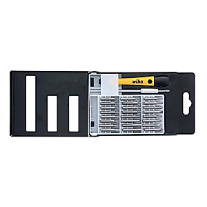 Wiha 75992 System 4 Precision Interchangeable Bit Set, Torx, Slotted, Phillips, Hex Inch, ESD Safe Precision Handle, 27 Piece In Compact Box
