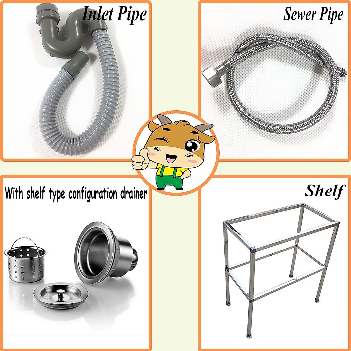 MAYKAR Kitchen Utility Sink Single with Bowl & Drain, Stainless Steel Patio Sink with Left Drainboard for Portable Handwashing Station with Faucet, 1 Compartment Business Sink for Garden/Small Rv