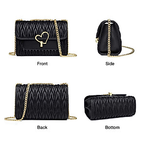 LAORENTOU Cowhide Shoulder Bag for Women Leather Small Satchel Crossbody Bag Quilted Purses With Chain Strap