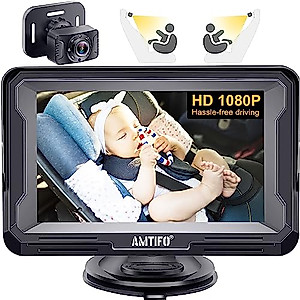 Baby Car Camera Rear Facing: HD 1080P Car Baby Monitor with Camera Wide View 360° Rotation Adjustable Backseat Camera Crystal Night Vision 3 Mins Easy to Install