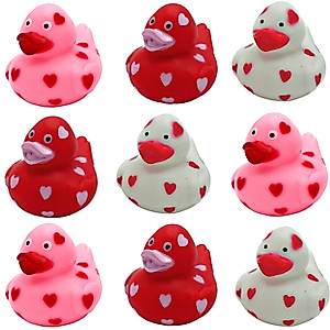 4E's Novelty Valentines Day Rubber Ducks (24 Pack) Heart Themed Duckies, Class Valentines Day Gifts for Kids Bulk, Valentines Day Party Favors Classroom Exchange Prizes for Kids Class