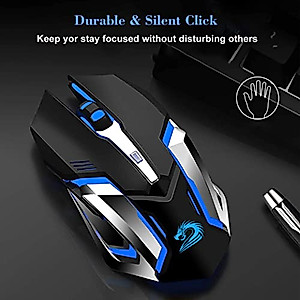 Uciefy X96 Wireless Gaming Mouse, Rechargeable Silent Mouse 4 Breathing Led Light Optical Mice with Nano USB Receiver, 2400 DPI High Precision Laser for Computer/Laptop/Mac/PC (Black)