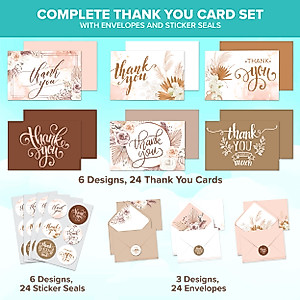 Decorably Thank You Cards with Envelopes & Stickers - 24 Pack Boho Thank You Cards with Envelopes, Blank Inside Baby Shower Thank You Cards Boho, 6x4in Baby Shower Thank You Cards with Envelopes Boho