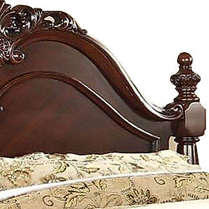 Benjara Traditional Style California King Wooden Bed with Floral Carving, Brown