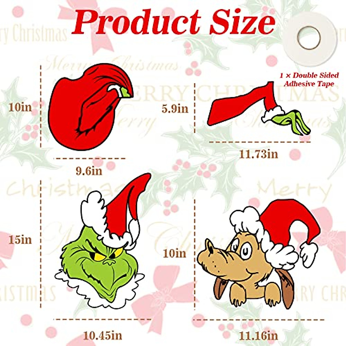 Christmas Decorations Outdoor Fence Peeker - Funny Christmas Fence Yard Signs with Thief Stole Head Arm Bag and Dog for Holiday Xmas Garden Courtyard Wall Decorations