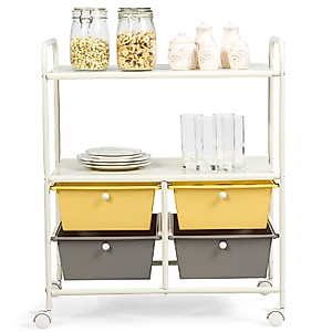 COSTWAY 4-Drawer Storage Cart, Mobile Storage Organizer w/Steel Frame & 360° Wheels, 4-Drawer Utility Cart for Living Room, Kitchen, Bathroom & Office, Six Colors Available (Yellow &Gray)