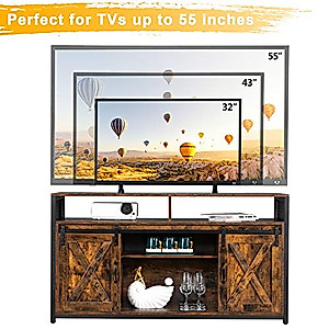 VINGLI Farmhouse TV Stand with Sliding Barn Doors for 65+ Inch TV Flat Screen, Rustic Entertainment Center Media Console Table Cabinet w/Adjustable Shelves (Rustic Brown)