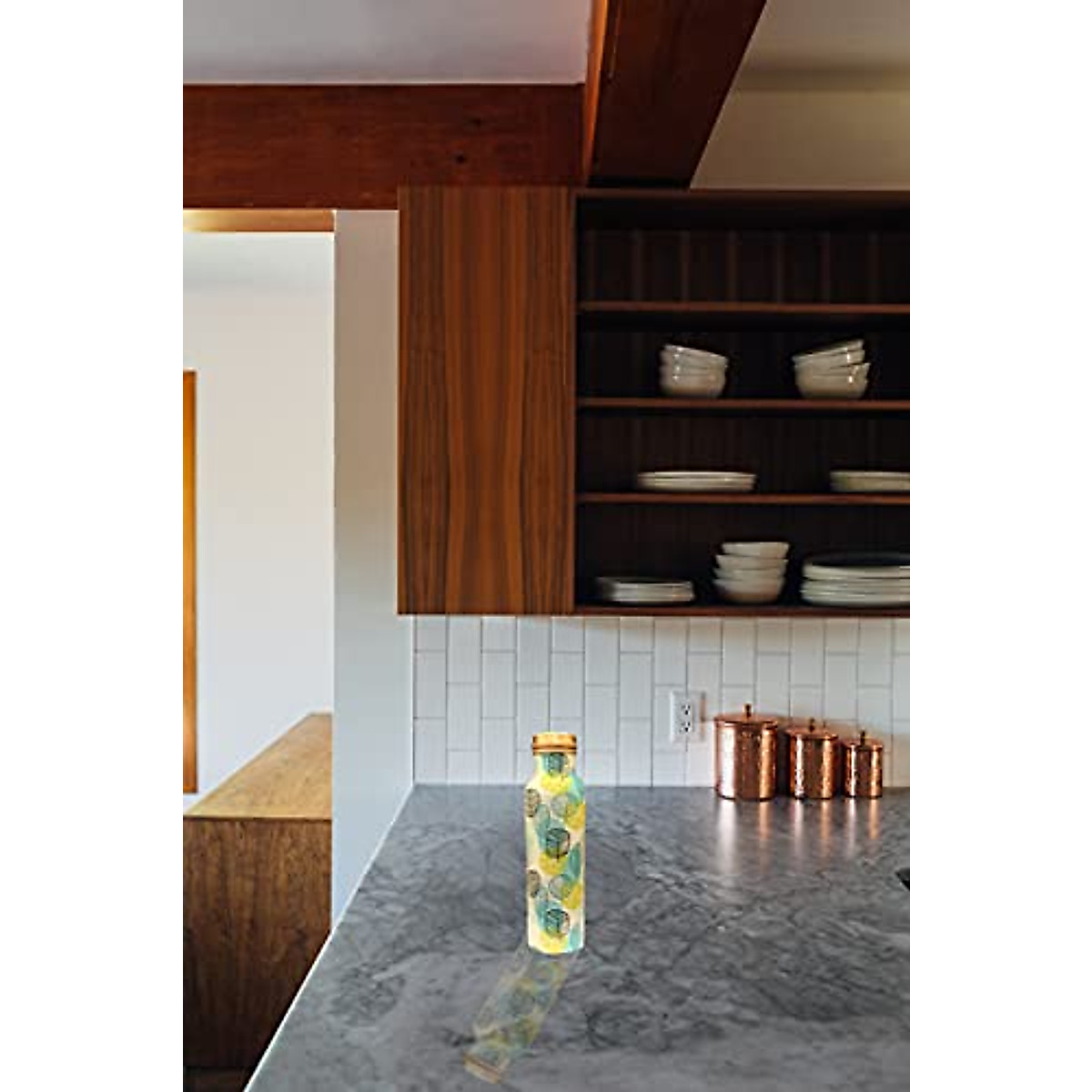 Perilla Home Copper Water Bottle 34 Oz Leak Proof 100% Pure - An Ayurvedic Copper Vessel - Drink More Water And Enjoy The Health Benefits Immediately/Yoga Bottle (Printed 4)