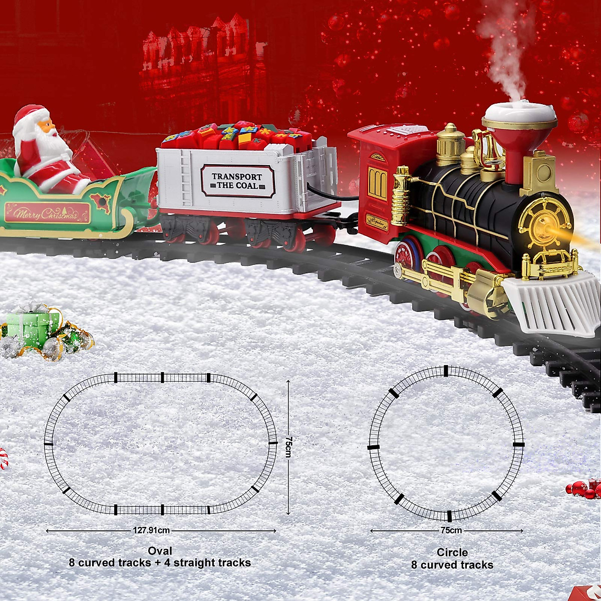 Hot Bee Electric Train Set, Toy Train Sets for Boys 4-7, Around The Christmas Tree Train Toys w/Smoke, Realistic Lights & Sounds, for 3 4 5 6 7 8+ Year Old Kids Boys Girls