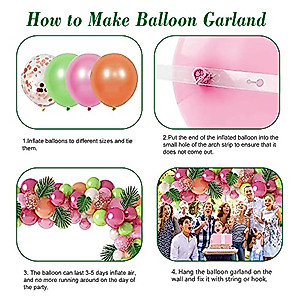 117Pcs Tropical Balloons Arch Garland Kit, Hot Pink Green Rose Gold Confetti Balloons Palm Leaves & 5Tools for Tropical Hawaii Aloha Luau Flamingo Theme Birthday Party Baby Shower Wedding Decorations