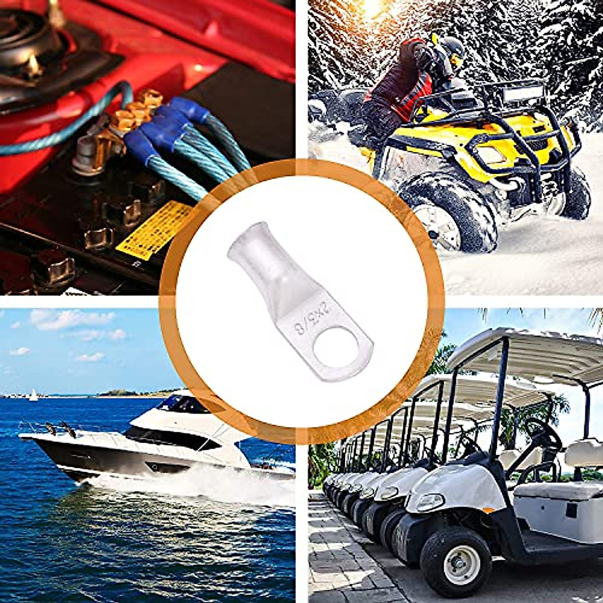 PONFY 10PCS Tinned Pure Copper Battery Lugs,1/0 AWG - 1/2" UL Listed Ring Terminals Wire Lugs Battery Cable Ends Tin Coated Heavy Duty Closed End Crimp Connectors Kit - Marine Grade