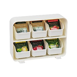 Mind Reader Tea Bag Organizer, Tea Station Organizer, Countertop Storage, Kitchen, Plastic, 10.25"L x 3.25"W x 7.75"H, White