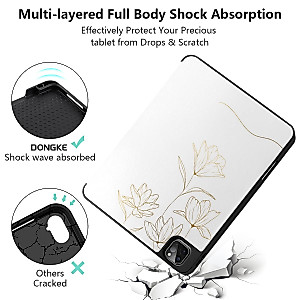 DONGKE Compatible with iPad Air 5th Generation Case 2022 & 4th 2020 10.9 inch Pencil Holder [Support Wireless Charging], Trifold Stand Sleep/ Wake, Gold Florals Gold Florals X449
