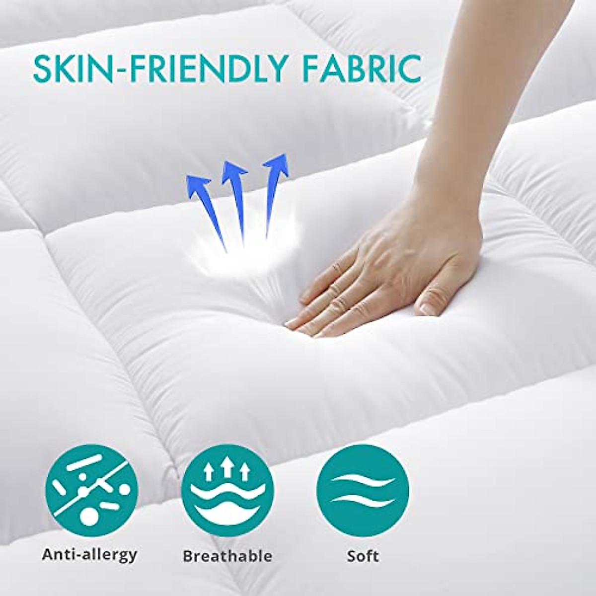 YUGYVOB Queen Mattress Pad, Pillow Top Cooling Mattress Topper with 8"-20" Deep Pocket, 600GSM Thick Bed Topper Mattress Cover Protector, Quilted Down Alternative Fill
