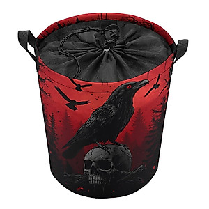 HOMCURSH Watercolor Gothic Skeleton Crow Freestanding Collapsible Laundry Hampers Abstract Rustic Halloween Theme Forest Animal Crow Laundry Room Organizers, Home Bedroom Organizers 44x35cm