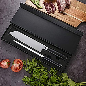 Gidli Chef Knife Lifetime Replacement Warranty - Includes Sharpening Rod as a Bonus - 8" Professional Kitchen Knife (German Carbon Stainless Steel) with Wooden Handle - Durable, Sharp Meat Knife