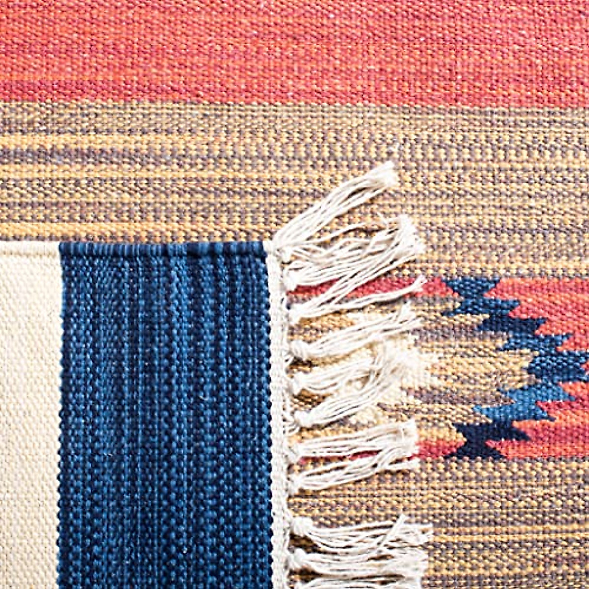 Safavieh Montauk Collection Runner Rug - 2'3" x 7', Blue & Red, Handmade Boho Tribal Southwestern Cotton Fringe, Ideal for High Traffic Areas in Living Room, Bedroom (MTK552A)