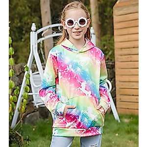 Rainbow Unicorn Sweatshirts for Girls Pullover Hoodies Colourful Pink Blue Green Purple Yellow Long Sleeve Lightweight Clothing 4-6 Years Old