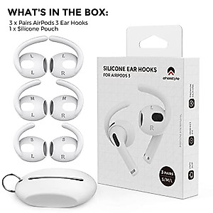 AhaStyle 3 Pairs AirPods 3 Ear Hooks Anti-Slip Ear Covers Silicone Accessories【Not Fit in The Charging Case】 Compatiable with Apple AirPods 3 2021 (Large+Medium+Small, White)