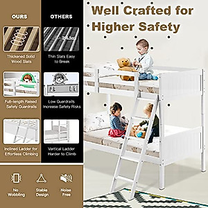 GORELAX Twin Over Twin Bunk Bed, Space Saving Bed Frame with Under Bed Storage, Ladder & Guardrail, Convertible Wooden Bunk Beds into 2 Beds, Modern Heavy Duty Bunk Bed for Kids, Adults (White)