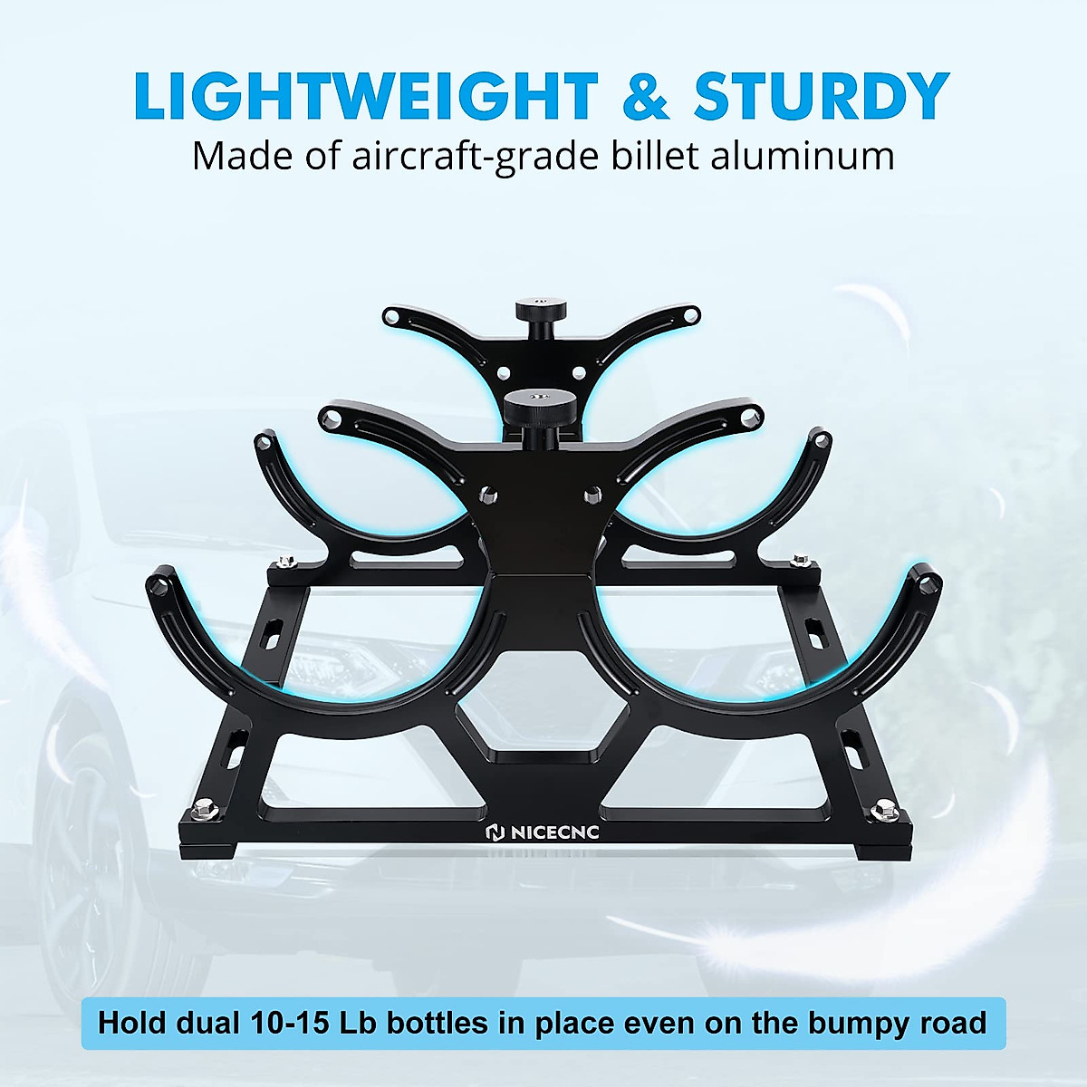 NICECNC 7” Nitrous Oxide Nos Dual Bottle Holder Bracket Billet Aluminum for Dual 10-15 Lb Bottles Black