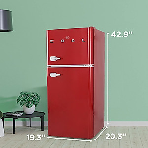 Commercial Cool CCRRD45HR 4.5 Cu. Ft True Freezer, Vintage Style, Retro Fridge with 2 Slide-Out Glass Shelves,Red Refrigerator