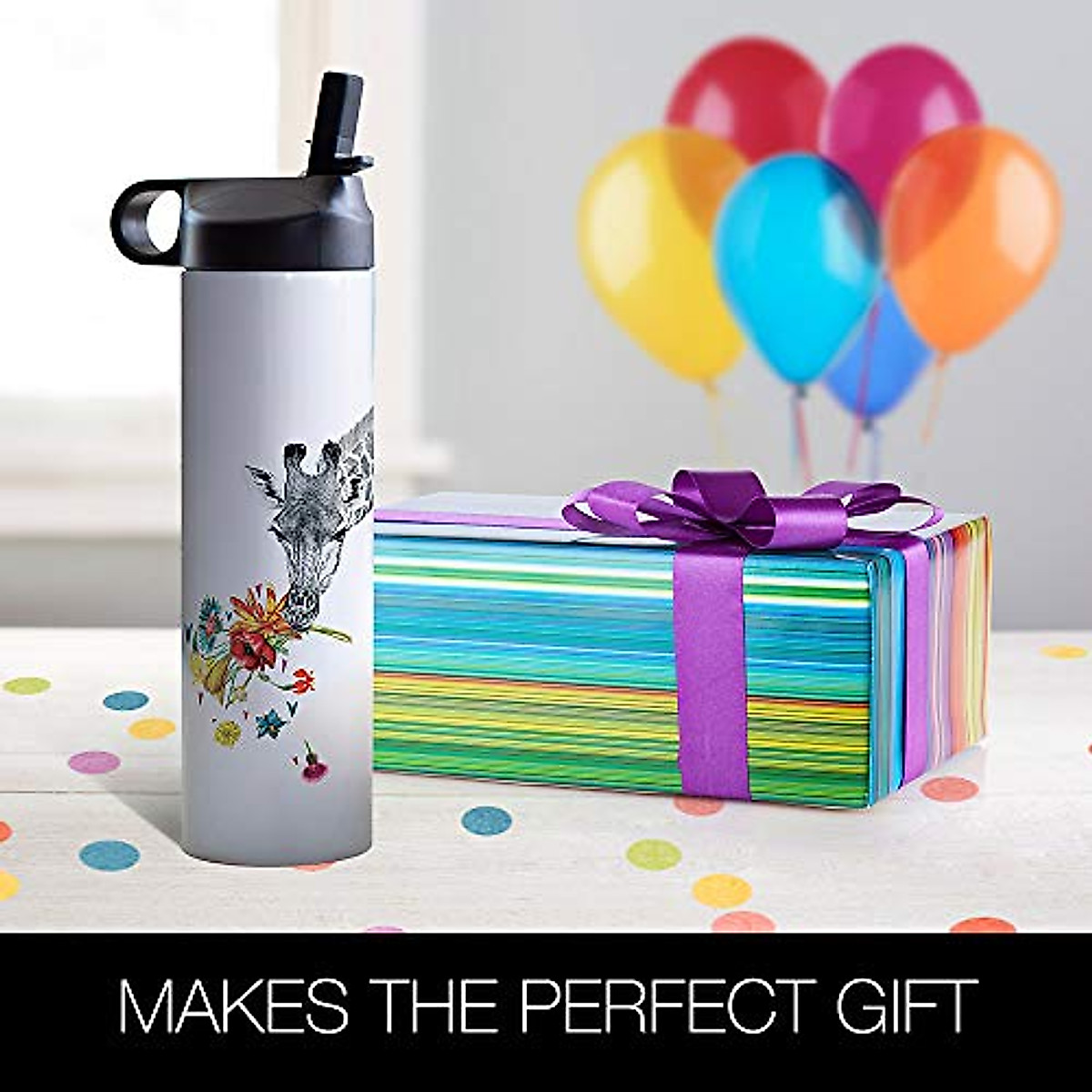 Tree-Free Greetings Checking in Giraffe Vacuum-Insulated Stainless Steel Sportiva Tumbler, With Internal Straw, 17 Ounce