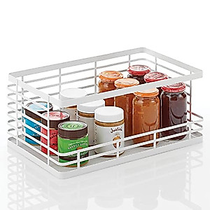 mDesign Wide Stackable Metal Wire Food Baskets with Open Front for Kitchen, Pantry, Cabinet, Countertop, Bin for Fruit, Vegetable, and Snack Storage Organizer, Carson Collection, 4 Pack, Matte White