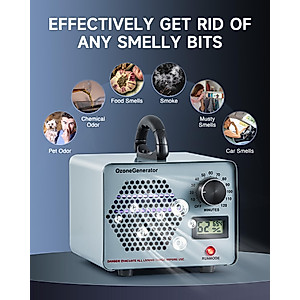 CREWORKS Ozone Generator, 35000 mg/h High Capacity Ozone Machine for Car Home Smoke Pet Odor Removal, Commercial Ozone Odor Eliminator Air Purifier with Timer Display for 3200 sq ft Room, Silver