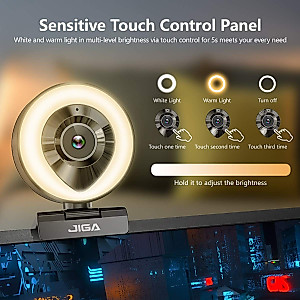 JIGA Streaming Webcam with Dual Microphone 1080P Adjustable Right Light Pro Web Camera Advanced Auto-Focus with Tripod Zoom Camera Gaming Webcam for Xbox Facebook YouTube Streamer Conferencing