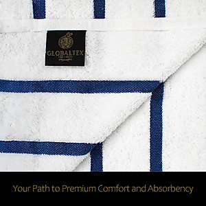 GT Globaltex Fine Linens 100% Turkish Cotton Premium Pool and Beach Towel Highly Absorbent Quick Dry Blue Striped 32" x 64" 500 GSM (1 Piece)