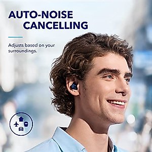 Soundcore by Anker Space A40 Auto-Adjustable Active Noise Cancelling Wireless Earbuds, Reduce Noise by Up to 98%, 50H Playtime, Hi-Res Sound, Comfortable Fit, App Customization, Wireless Charge