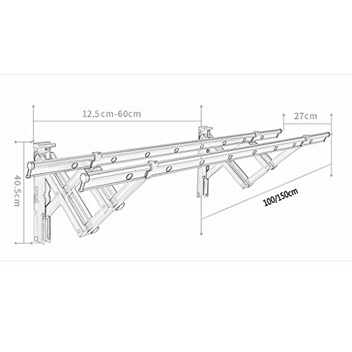 Laundry Rack, Airer-Wall Mounted Extendible Dryer Rack, Balcony Indoor Outdoor Clothes Pole Folding Retractable Airer Dryer Silver