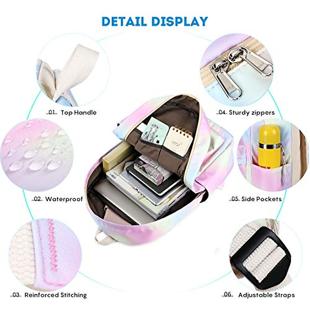 Pawsky Teen Girls School Backpack Kids Bookbag Set Water Resistant Laptop Backpack Casual Daypacks with Lunch Bag and Pencil Case