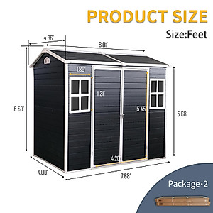 Ball & Cast 4x8 FT Resin Outdoor Storage Shed,Waterproof Garden Organizer Tool House with Floor & Two Windows,Backyard Cabinet w/Lockable Door and Ventilation,Shelter for Car,Bike,Lawnmower,Black