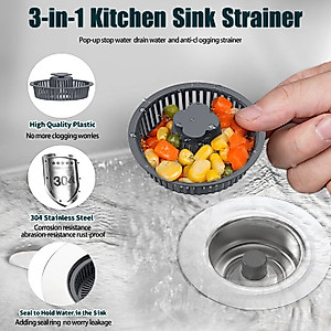 Upgraded 3 in 1 Kitchen Sink Drain Strainer - Stopper Set, Stainless Steel Kitchen Sink Stopper, Pop Up Anti-Clogging Sink Strainer Basket Filter for US Standard 3-1/2 Inch Kitchen Drain(1Pack)