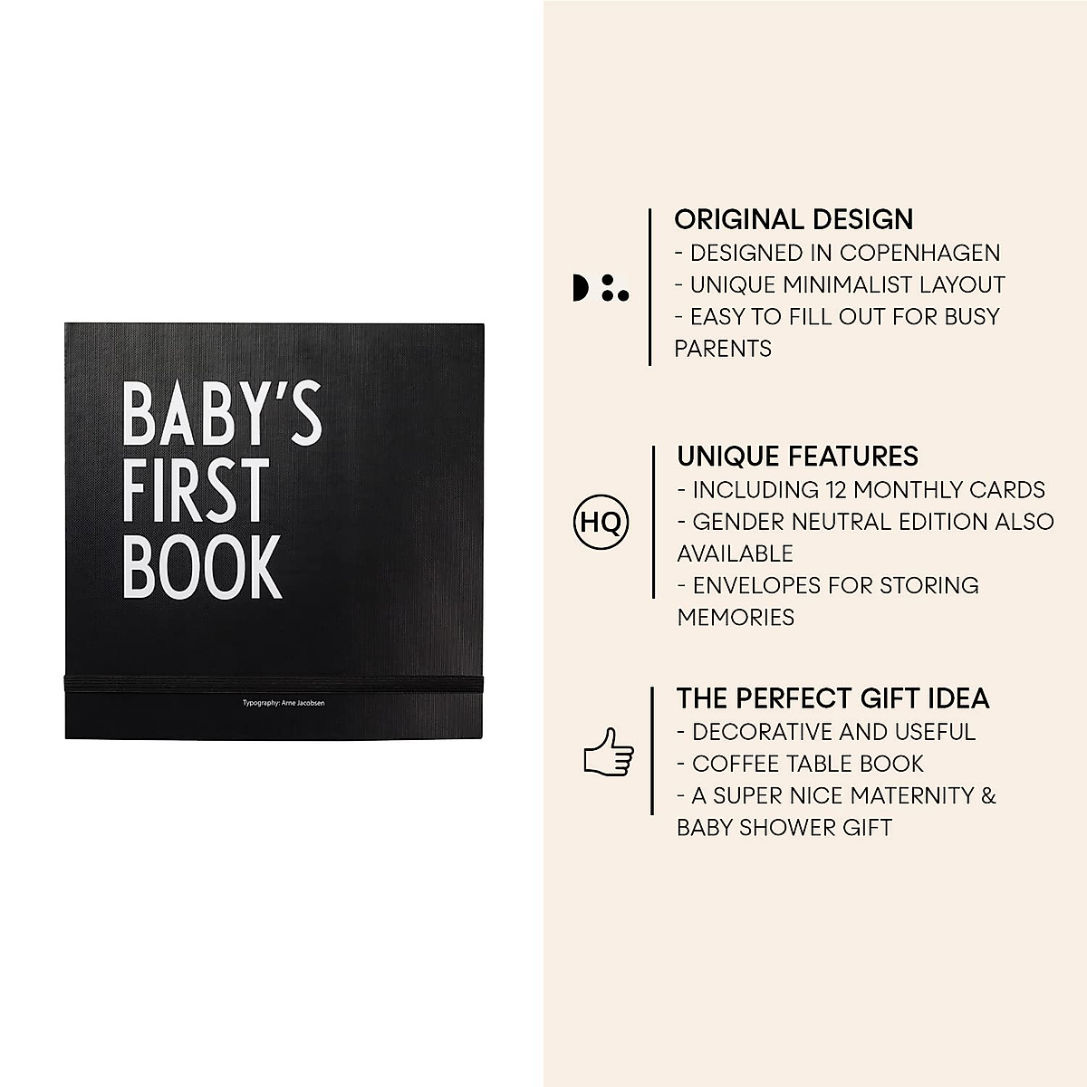 Design Letters Baby's First Year Book | Perfect Baby Book for New Parents Keepsake | Modern Memory Book with Envelope & Milestone Cards | Scrapbook Hardcover Album for Boys, Girls