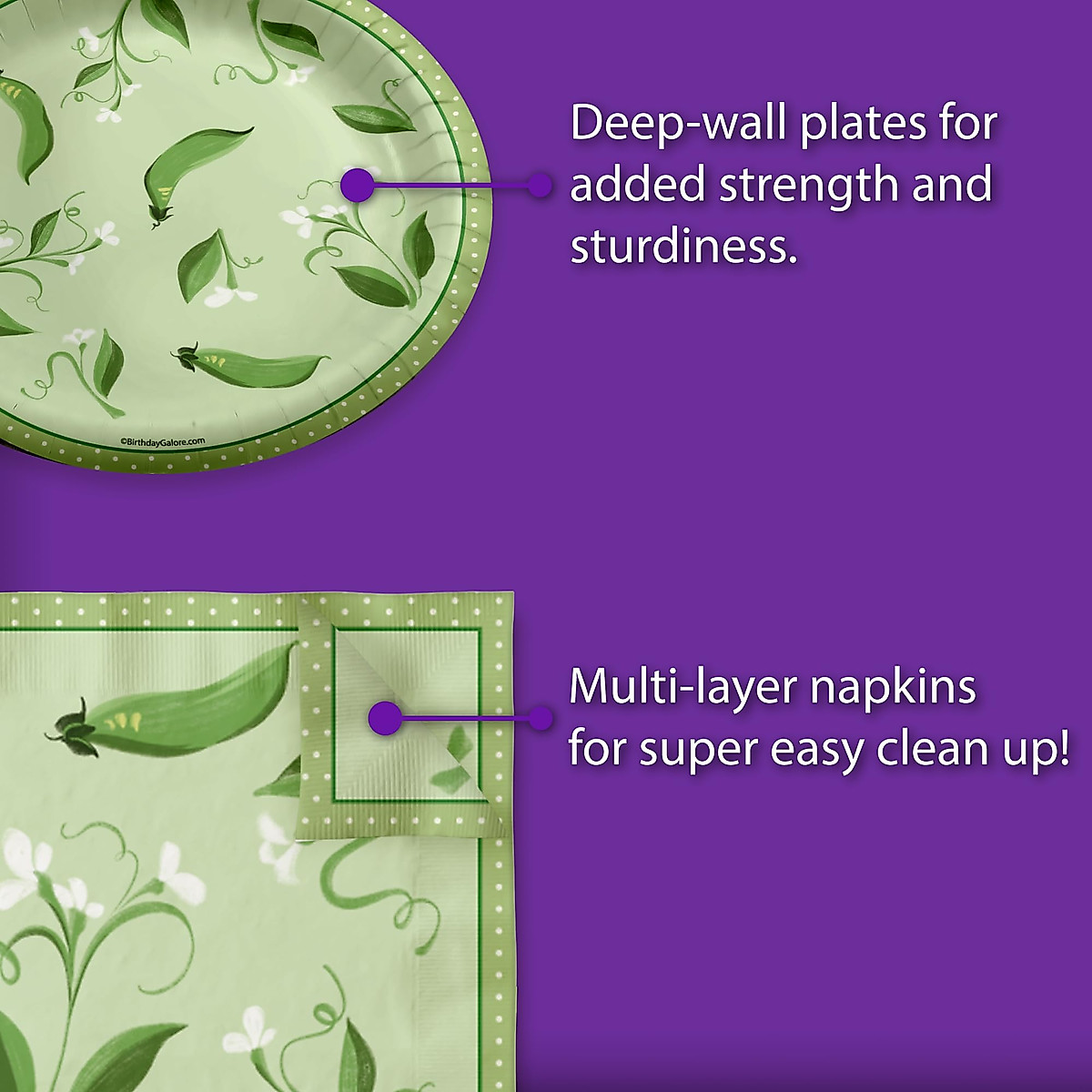 Birthday Galore Two Peas in a Pod Twins Baby Shower Party Tableware Set Includes Plates Napkins | Kit for 24